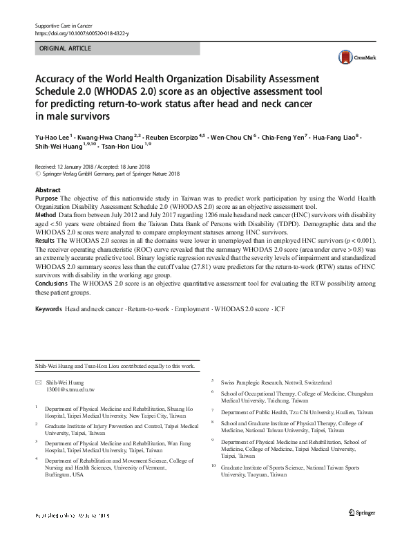 (PDF) Accuracy of the World Health Organization Disability Assessment ...