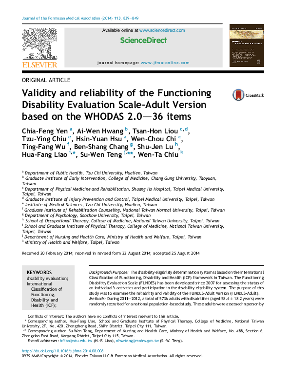 (PDF) Validity and reliability of the Functioning Disability Evaluation Scale-Adult Version ...