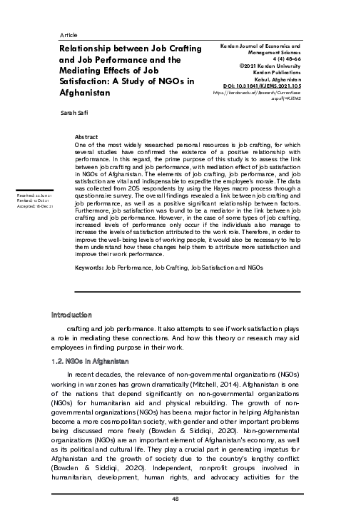 (PDF) Relationship between Job Crafting and Job Performance and the ...