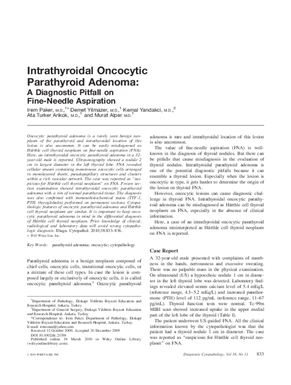 (PDF) Intrathyroidal oncocytic parathyroid adenoma: A diagnostic ...