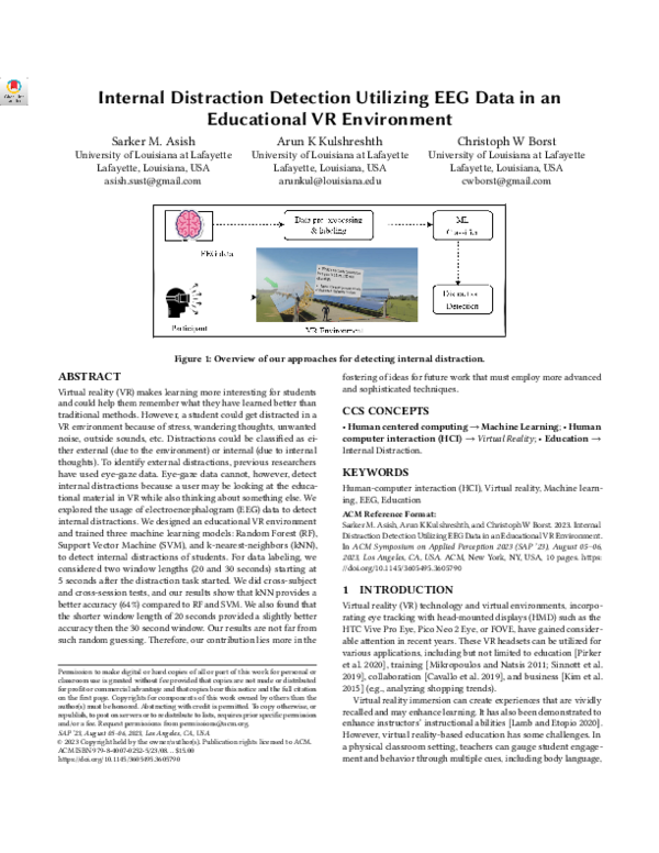 Pdf Internal Distraction Detection Utilizing Eeg Data In An Educational Vr Environment