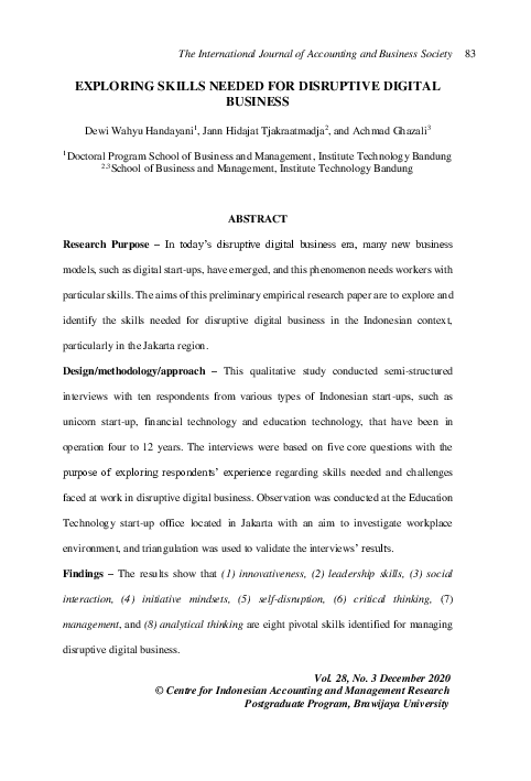 (PDF) Exploring Skills Needed for Disruptive Digital Business