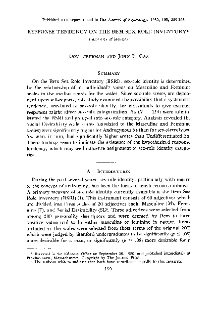 Pdf Response Tendency On The Bem Sex Role Inventory