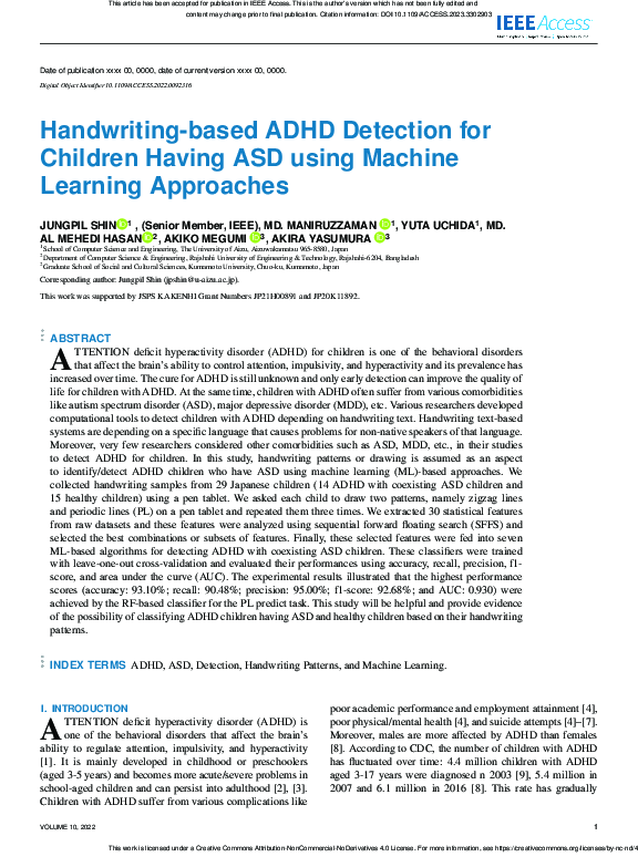 (PDF) Handwriting-based ADHD Detection for Children Having ASD using Machine Learning Approaches