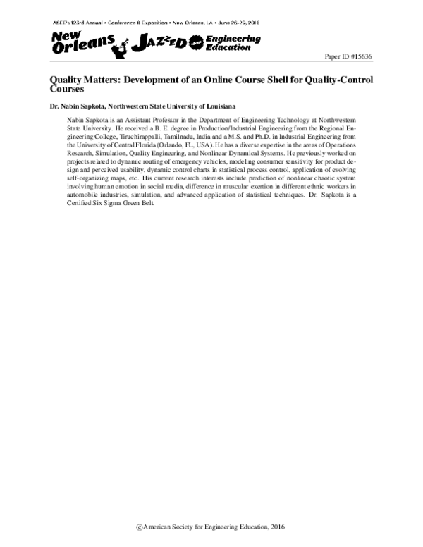 (PDF) Quality Matters: Development of an Online Course Shell for ...