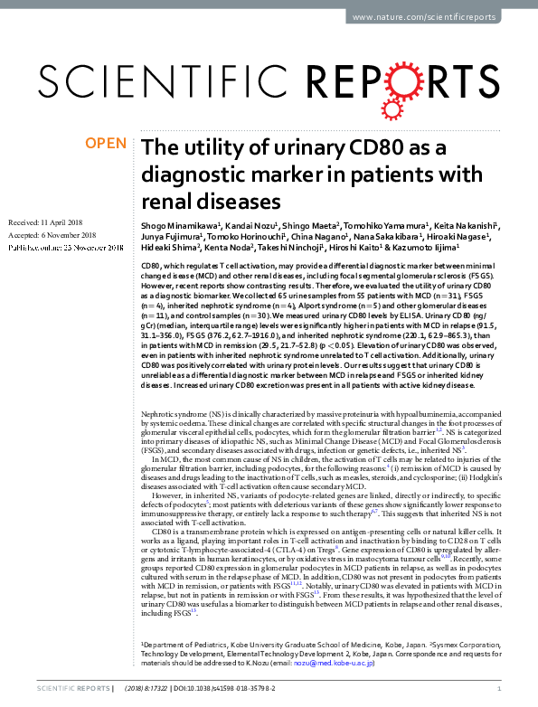 (PDF) The utility of urinary CD80 as a diagnostic marker in patients ...