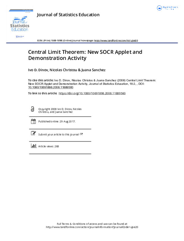 (PDF) Central Limit Theorem: New SOCR Applet and Demonstration Activity