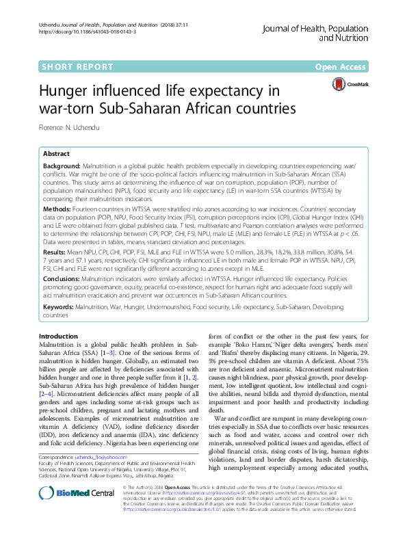 (PDF) Hunger influenced life expectancy in war-torn Sub-Saharan African ...