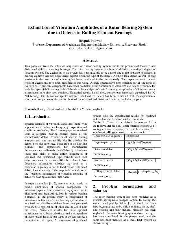 (PDF) Estimation of Vibration Amplitudes of a Rotor Bearing System due to Defects in Rolling ...