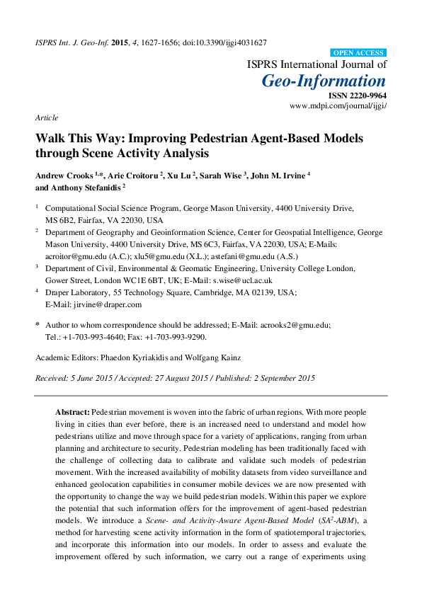 (PDF) www.mdpi.com/journal/ijgi/ Article Walk This Way: Improving Pedestrian Agent-Based Models ...