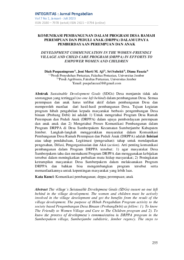 (PDF) Komunikasi Pembangunan Dalam Program Desa Ramah Perempuan Dan ...