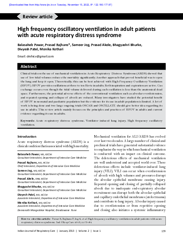 (PDF) High frequency oscillatory ventilation in adult patients with ...