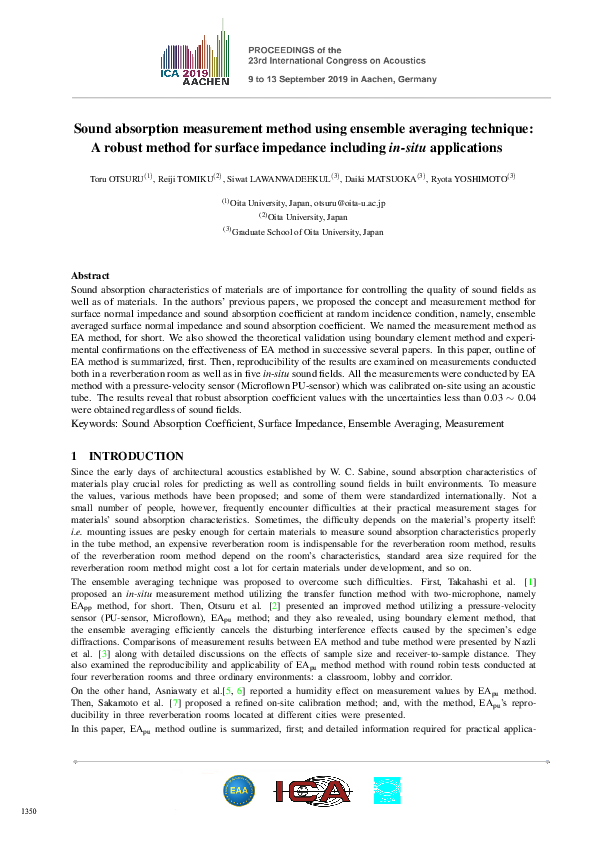 (PDF) Sound Absorption Measurement Method using Ensemble Averaging Technique: A Robust Method ...