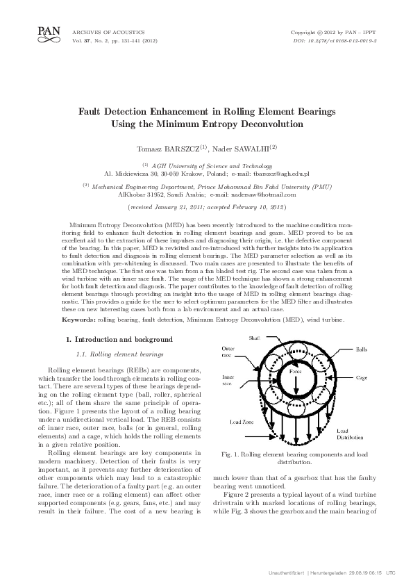 Pdf Fault Detection Enhancement In Rolling Element Bearings Using The