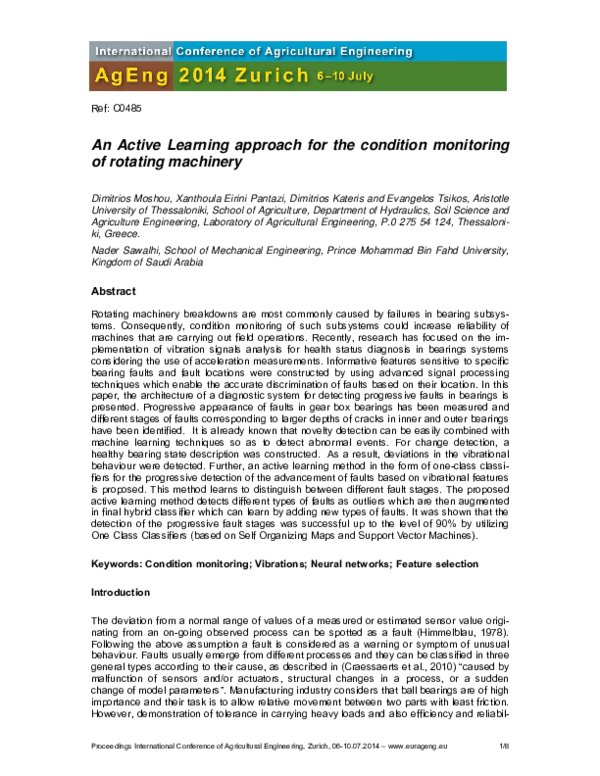 (PDF) A machine learning approach for the condition monitoring of rotating machinery