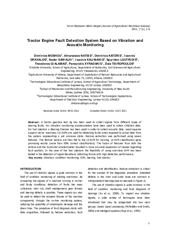 Pdf Tractor Engine Fault Detection System Based On Vibration And