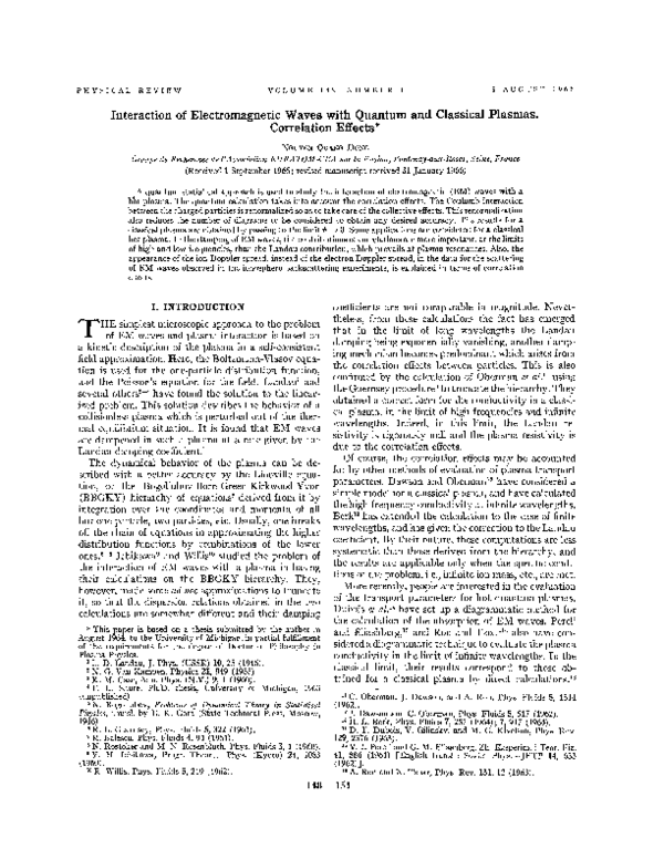 (PDF) Interaction of Electromagnetic Waves with Quantum and Classical Plasmas. Correlation ...