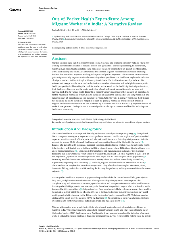 (PDF) Out-of-Pocket Health Expenditure Among Migrant Workers in India ...