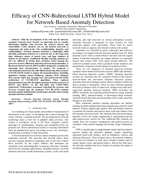 (PDF) Efficacy of CNN-Bidirectional LSTM Hybrid Model for Network-Based ... (PDF) Efficacy of CNN-Bidirectional LSTM Hybrid Model for Network-Based ...