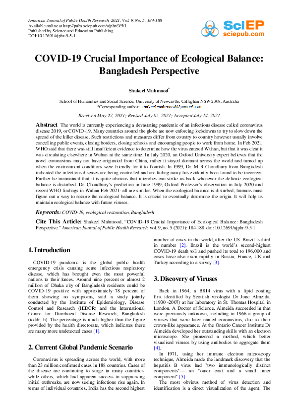 (PDF) COVID-19 Crucial Importance of Ecological Balance: Bangladesh ...