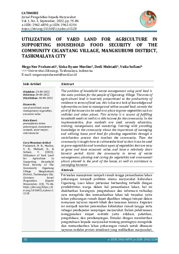 (PDF) Utilization of Yard Land for Agriculture in Supporting Household ...