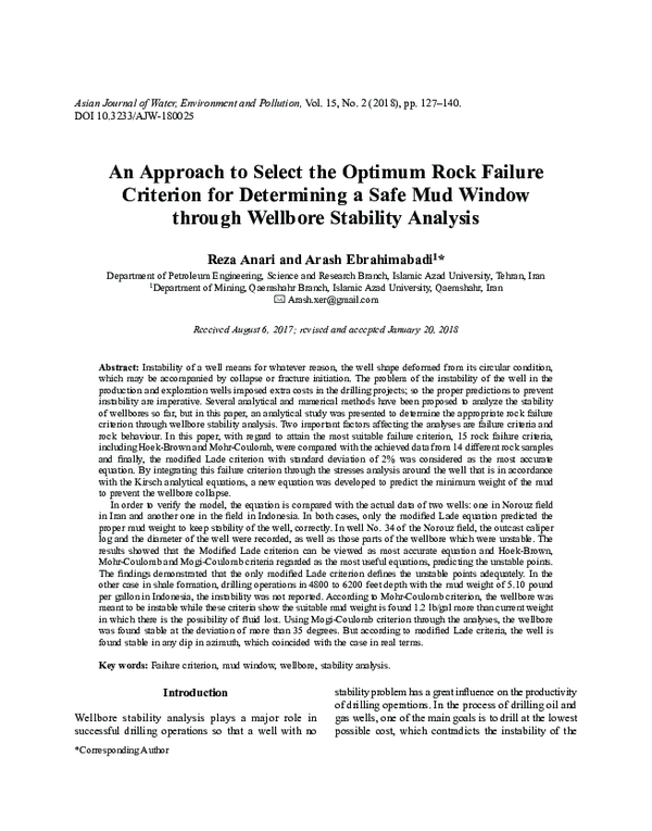 (PDF) An Approach to Select the Optimum Rock Failure Criterion for ...