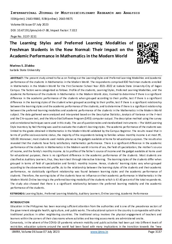 (PDF) The Learning Styles and Preferred Learning Modalities of Freshman ...