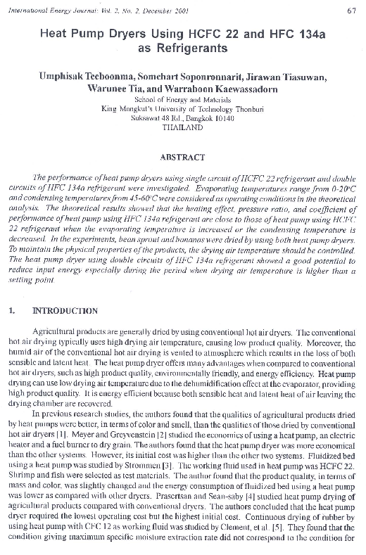 (PDF) Heat Pump Dryers Using HCFC 22 and HFC 134a As Refrigerants