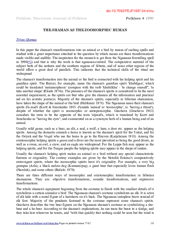 (PDF) The shaman as the zoomorphic human