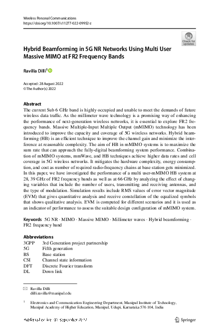 (PDF) Hybrid Beamforming in 5G NR Networks Using Multi User Massive ...