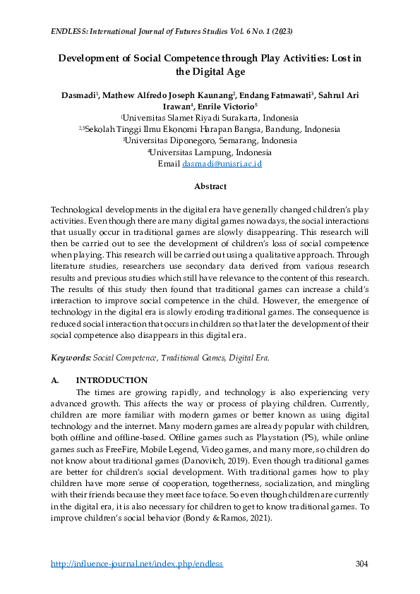 (PDF) Development of Social Competence through Play Activities: Lost in ...