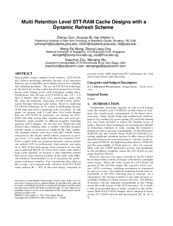 (PDF) Multi retention level STT-RAM cache designs with a dynamic ...
