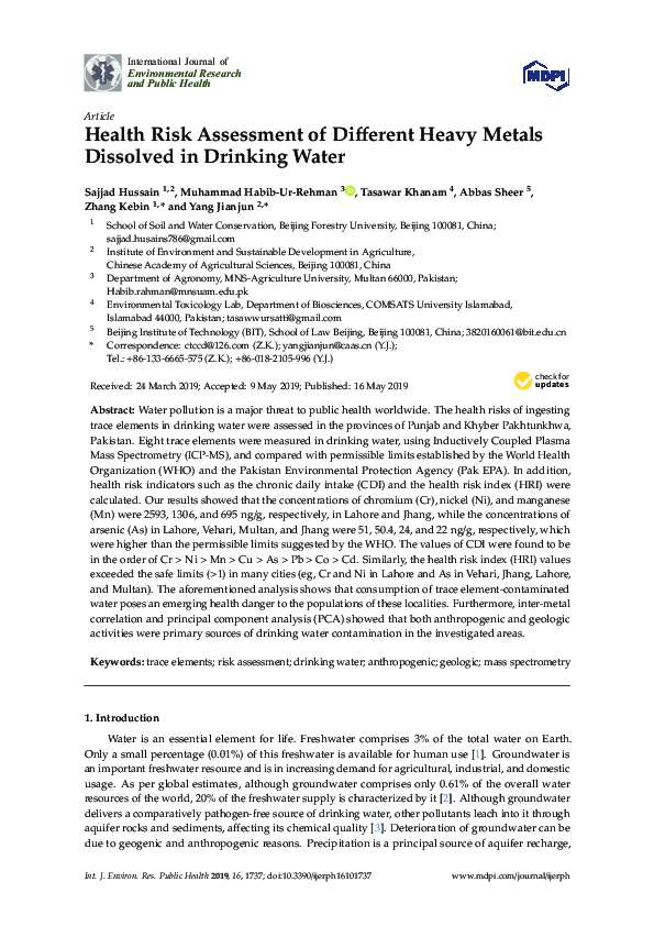(PDF) Health Risk Assessment of Different Heavy Metals Dissolved in ...