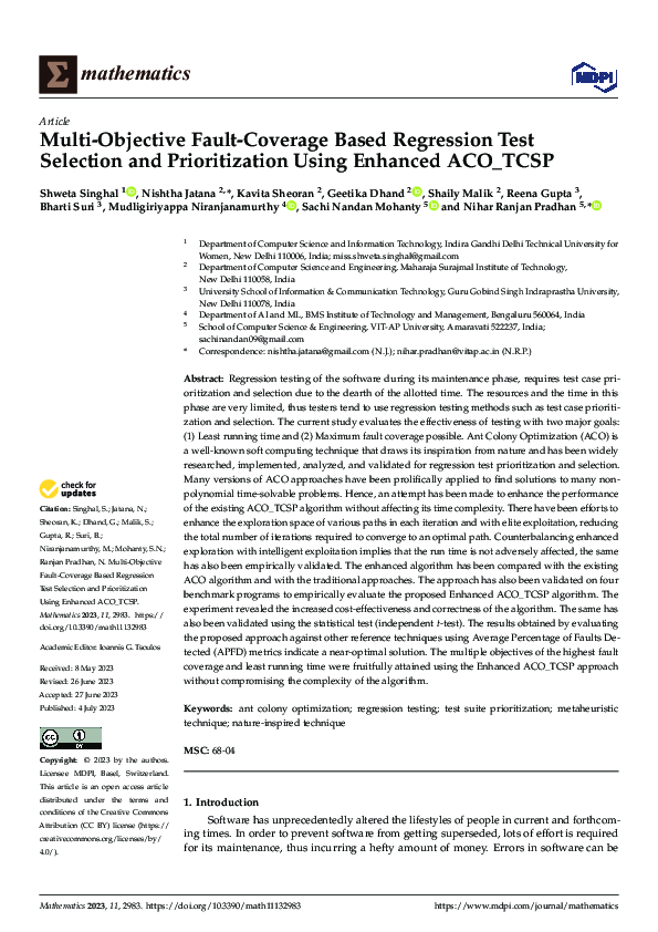 Pdf Multi Objective Fault Coverage Based Regression Test Selection And Prioritization Using