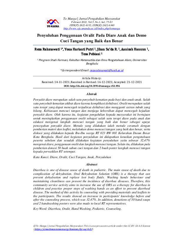 (PDF) Penyuluhan Penggunaan Oralit Pada Diare Anak dan Demo Cuci Tangan ...