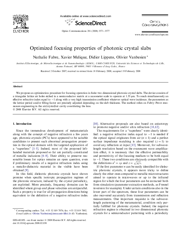 (PDF) Optimized focusing properties of photonic crystal slabs