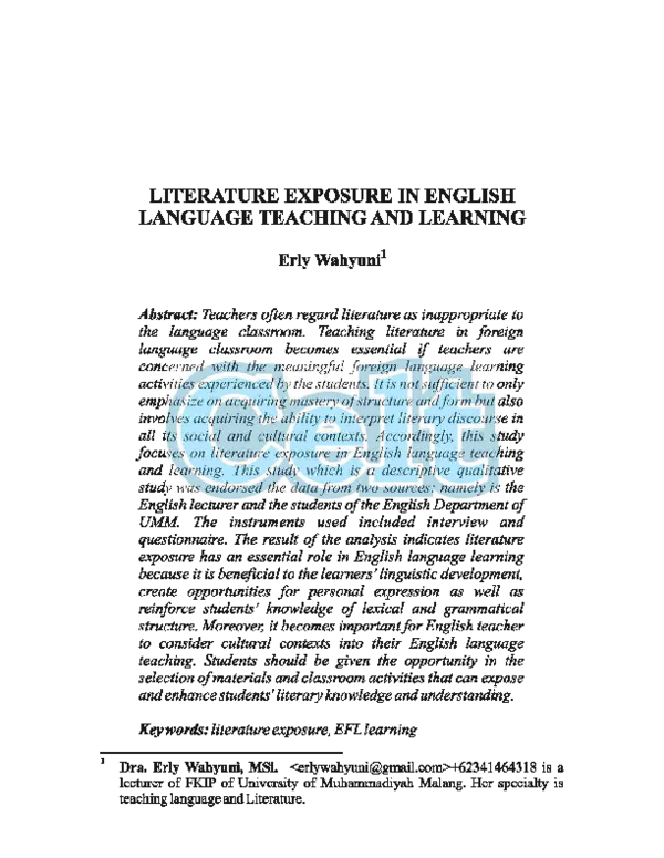 (PDF) Literature Exposure in English Language Teaching and Learning