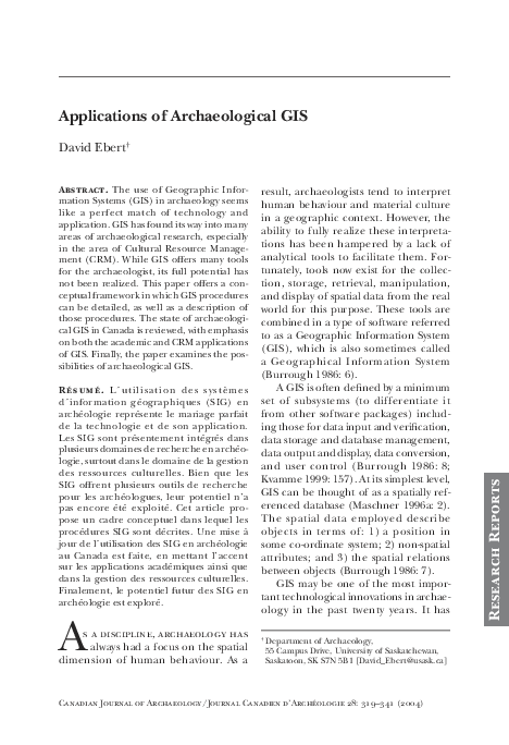 (PDF) Applications of Archaeological GIS