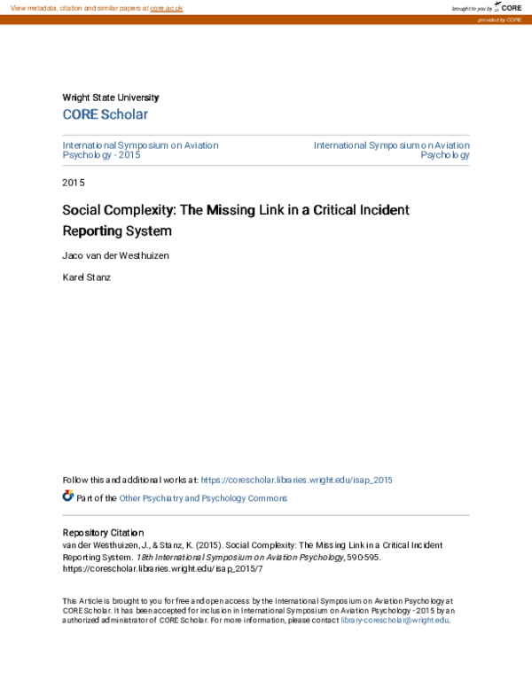 (PDF) Social Complexity: The Missing Link in a Critical Incident ...