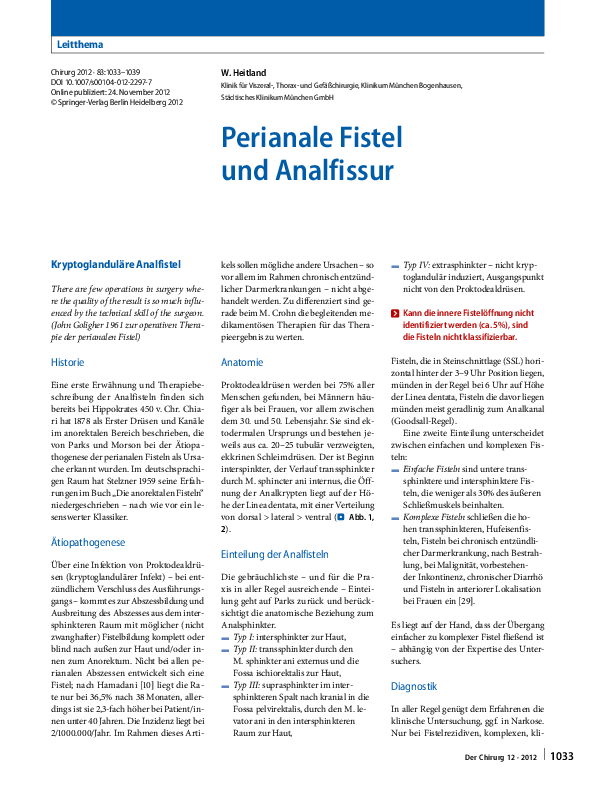 (PDF) Perianale Fistel und Analfissur