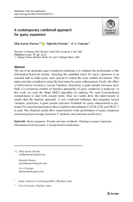 (PDF) A contemporary combined approach for query expansion
