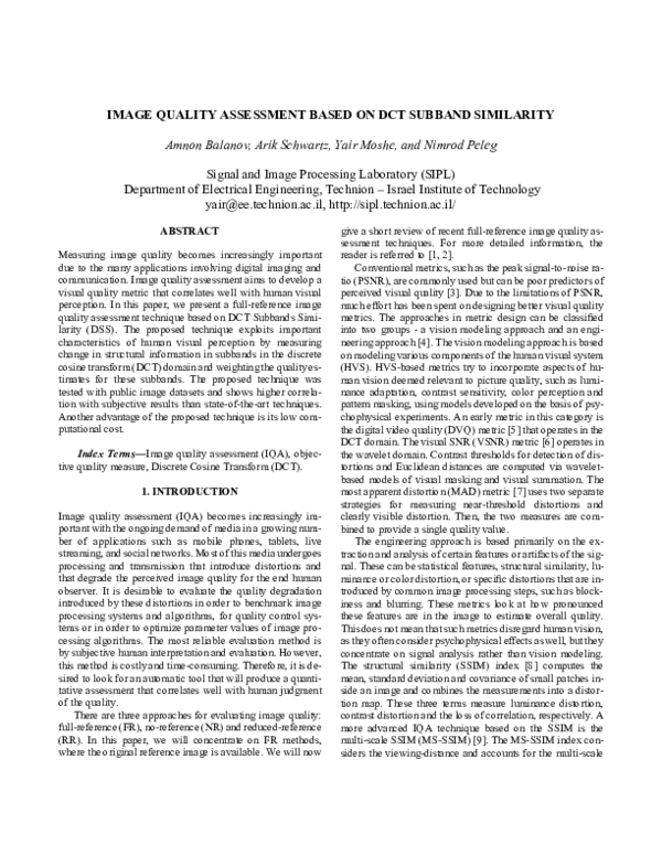 (PDF) Image quality assessment based on DCT subband similarity