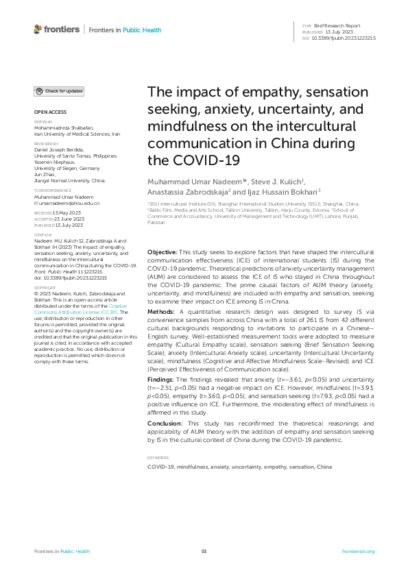(PDF) The impact of empathy, sensation seeking, anxiety, uncertainty ...