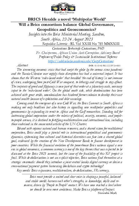 (PDF) BRICS Heralds a novel 'Multipolar World' - Will a Brics ...