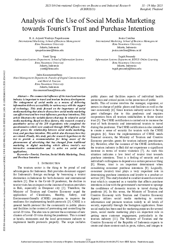(PDF) Analysis of the Use of Social Media Marketing towards Tourist's ...