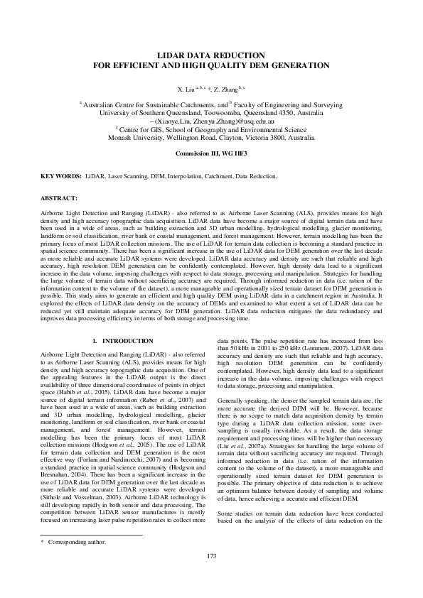 (PDF) LIDAR data reduction for efficient and high quality DEM generation