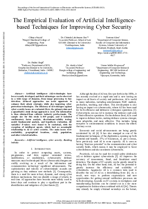 (PDF) The Empirical Evaluation of Artificial Intelligence-based Techniques for Improving Cyber ...