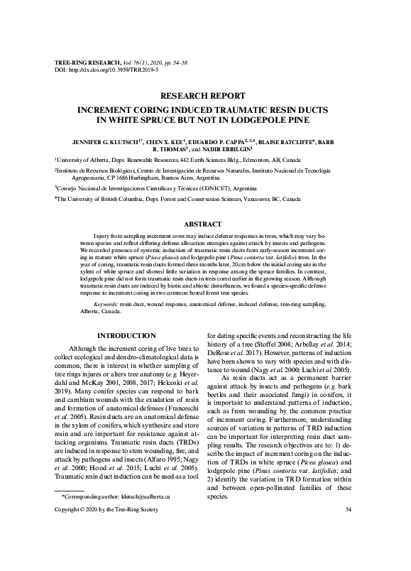 (PDF) Increment Coring Induced Traumatic Resin Ducts in White Spruce ...