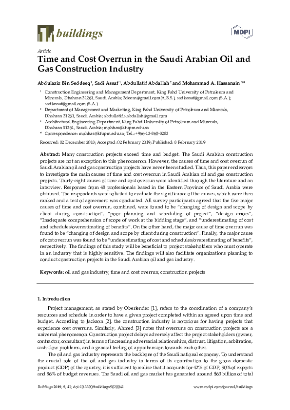 (PDF) Time and Cost Overrun in the Saudi Arabian Oil and Gas ...