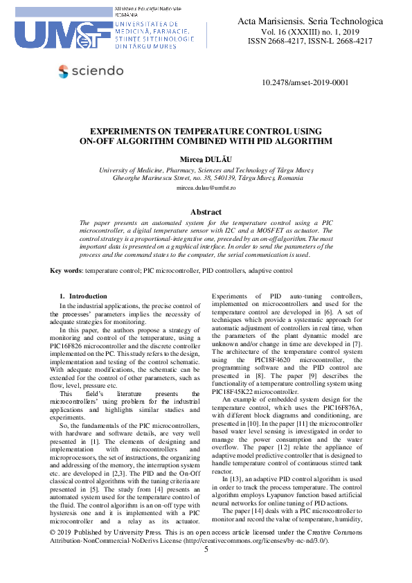(PDF) Experiments on Temperature Control Using On-Off Algorithm ... (PDF) Experiments on Temperature Control Using On-Off Algorithm ...